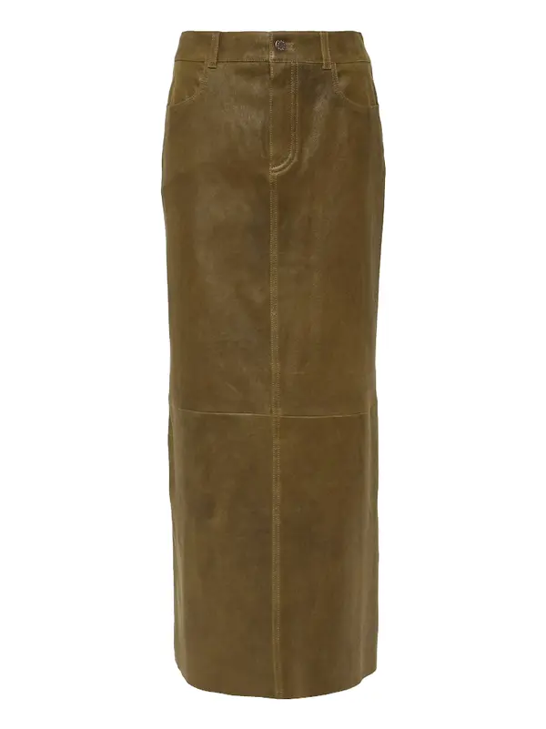 Stouls Beth Leather Midi Skirt - Green