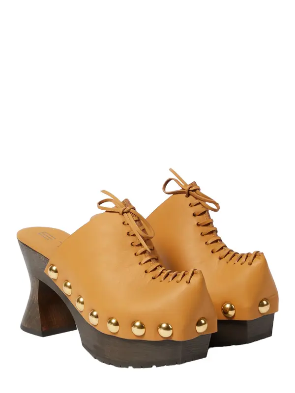 Etro Leather Platform Clogs - Brown