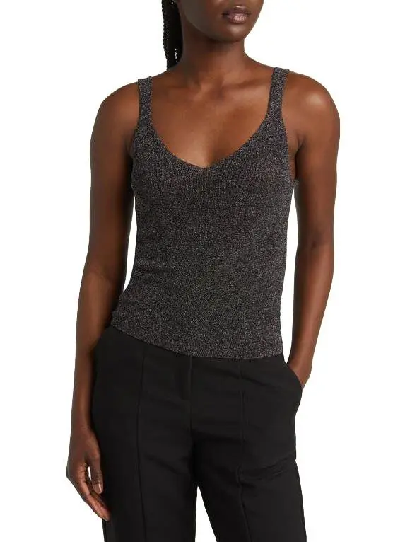 Mango Metallic Knit V-neck Tank - Black