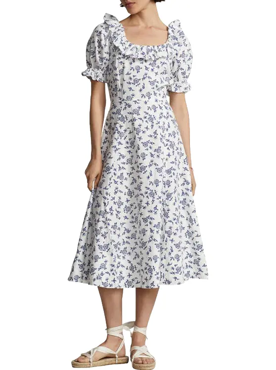 Polo Ralph Lauren Floral Print Linen Dress - Blue Scarf Print