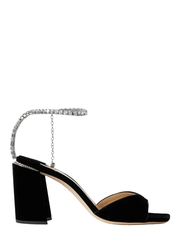 JIMMY CHOO Saeda 85 Crystal-embellished Velvet Sandals - Black