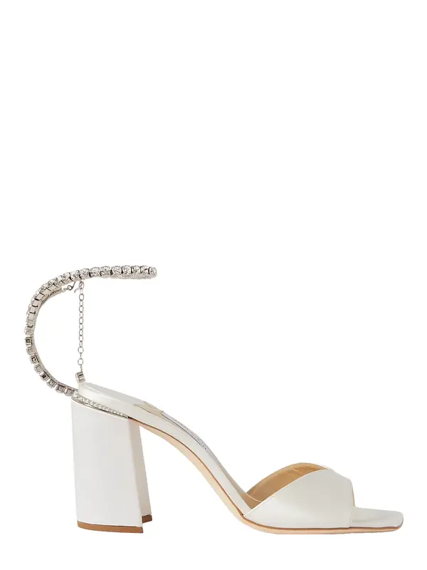 JIMMY CHOO Saeda 85 Crystal-embellished Satin Sandals - White