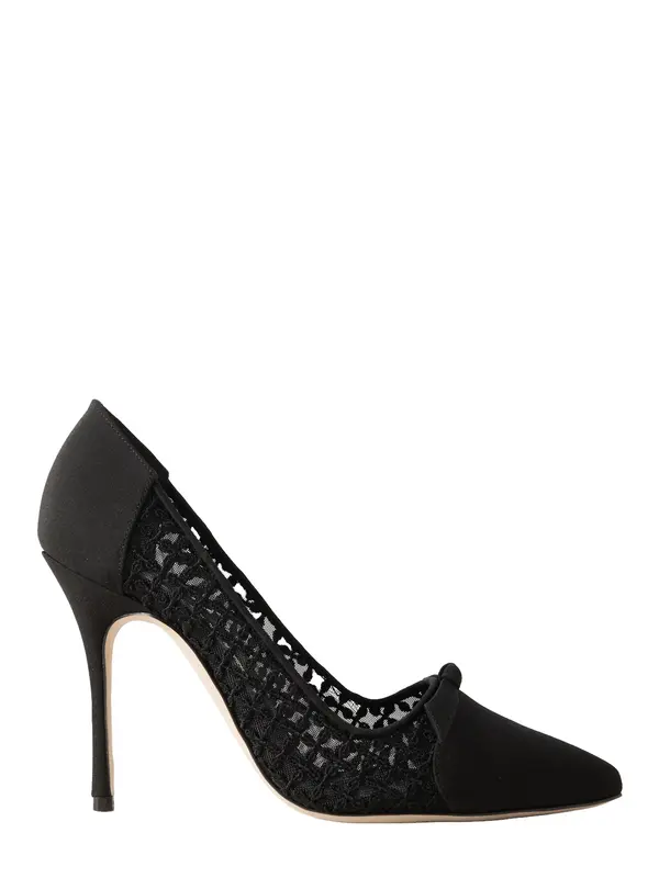 Manolo Blahnik Riniala 105 Bow-embellished Embroidered Pumps - Black