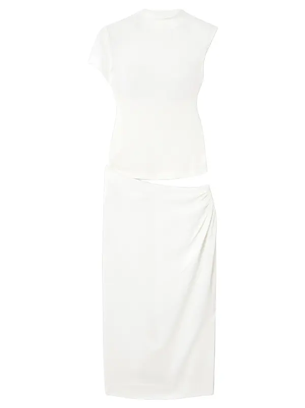 Christopher Esber Fusion Cutout Ribbed Stretch-jersey And Faille Midi Dress - White