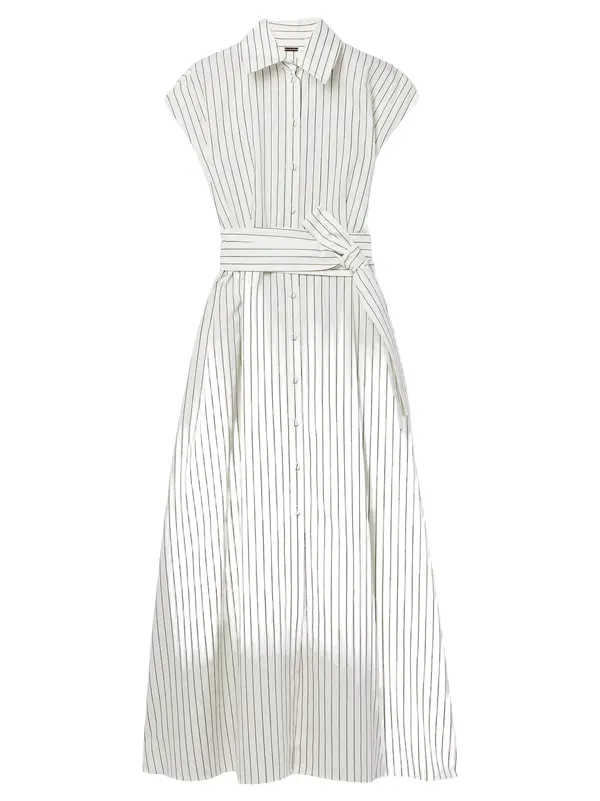 Adam Lippes Dejeuner Metallic Striped Maxi Shirt Dress - Ivory