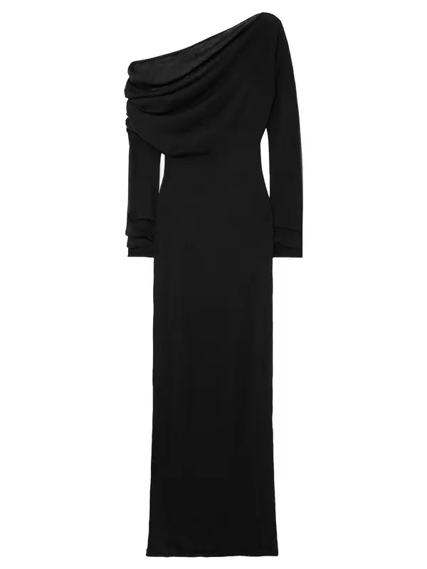 Christopher Esber Radial Wave One-shoulder Wool Maxi Dress - Black