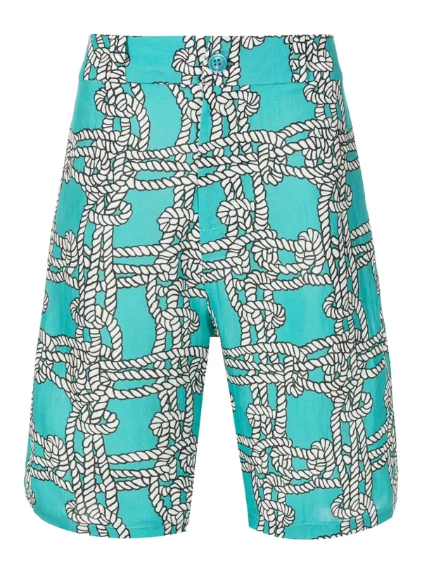 AMIR SLAMA Rope-print Linen Shorts - Blue