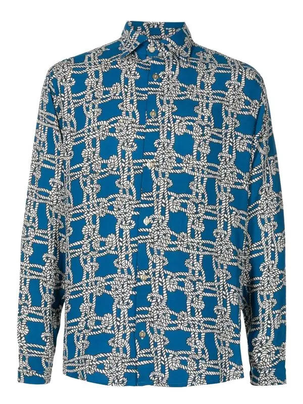 AMIR SLAMA Graphic-print Satin Shirt - Blue