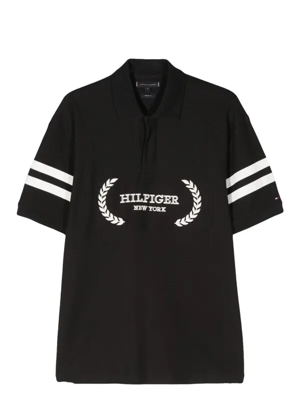 Tommy Hilfiger Monotype Stripe Cotton Polo Shirt - Black