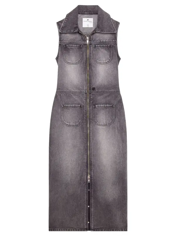 COURREGES Double-pockets Denim Midi Dress - Grey