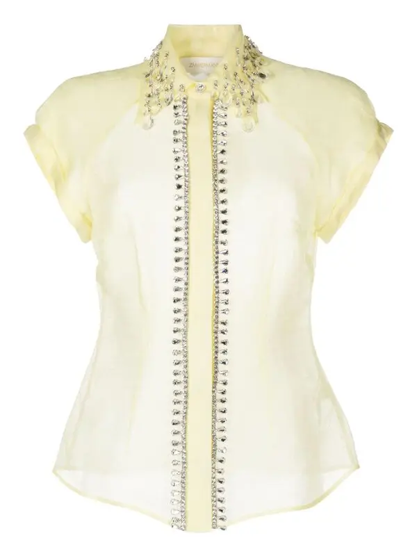 Zimmermann Matchmaker Diamante Linen-blend Blouse - Yellow