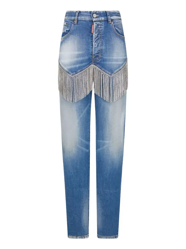 Dsquared2 Slim-cut Rhinestone-fringe Jeans - Blue