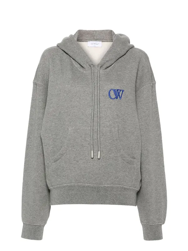 Off-White Embroidered-logo Cotton Hoodie - Grey