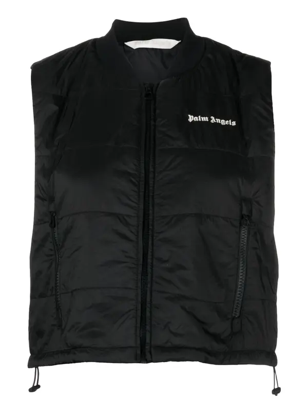 Palm Angels Logo-embroidered Cropped Gilet - Black