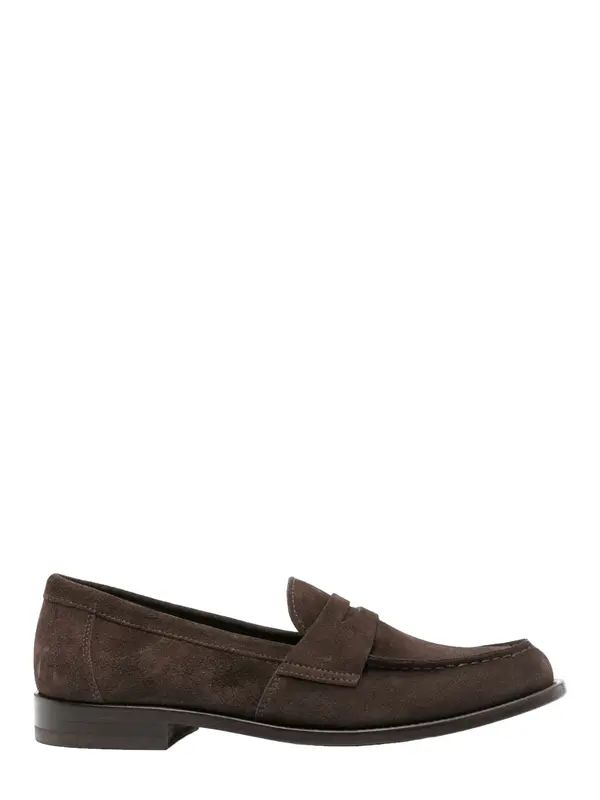 SCAROSSO Harper Suede Penny Loafers - Brown