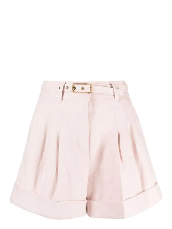Zimmermann Matchmaker Belted Linen Shorts - Pink