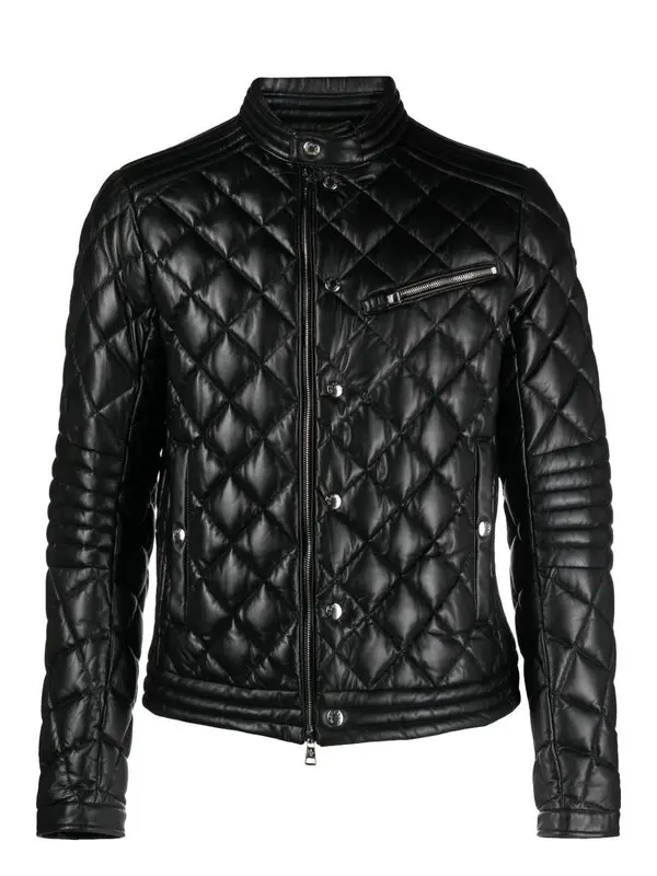 Moncler Zancara Diamond-quilted Leather Jacket - Black