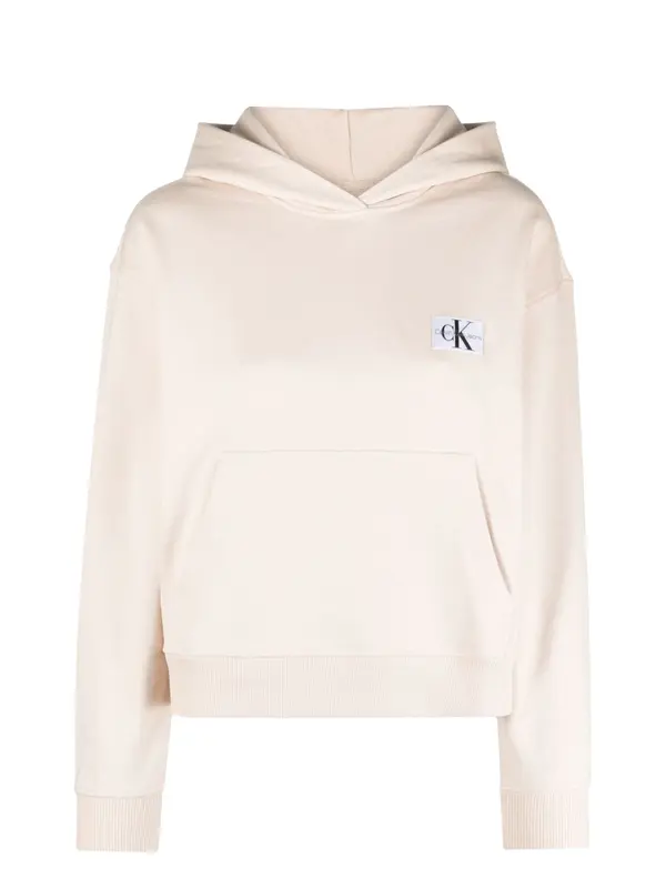 Calvin Klein Logo-patch Jersey Hoodie - Neutrals