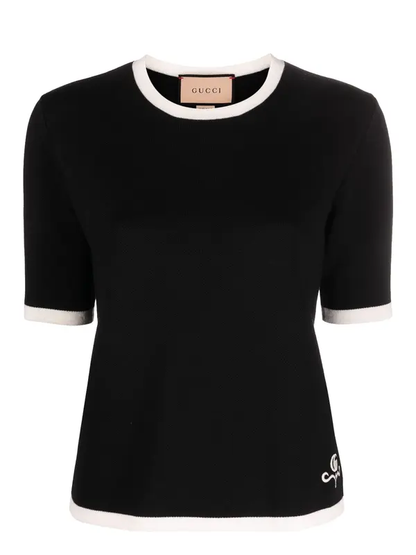 Gucci Contrasting-trim Wool T-shirt - Black