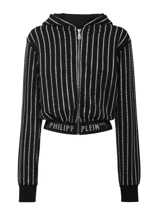Philipp Plein Crystal-embellished Zip-up Hoodie - Black