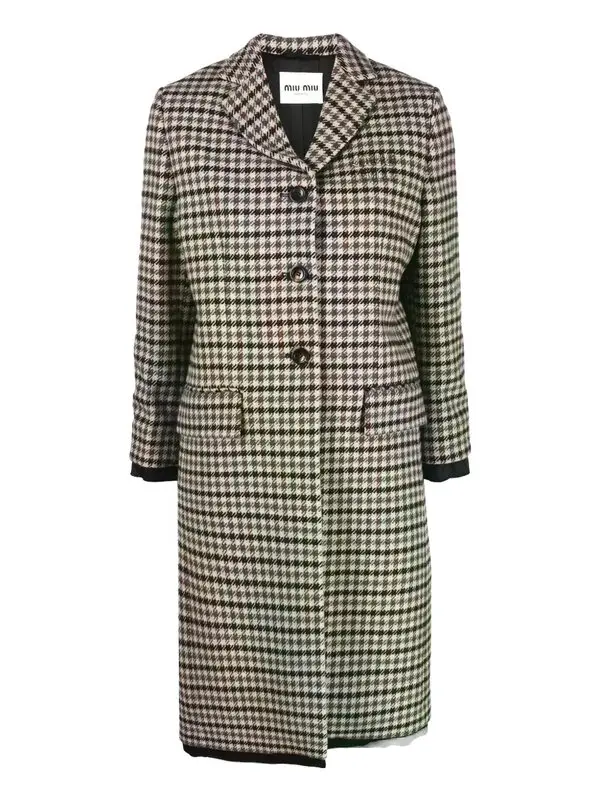 Miu Miu Houndstooth Virgin Wool Coat - Brown