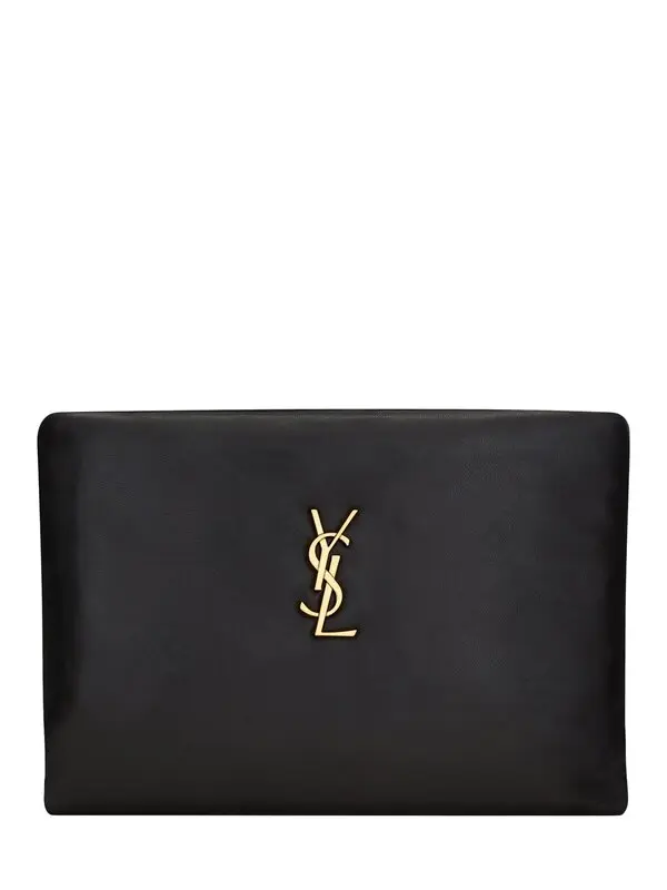 Saint Laurent Lambskin Pouch With Logo - Black