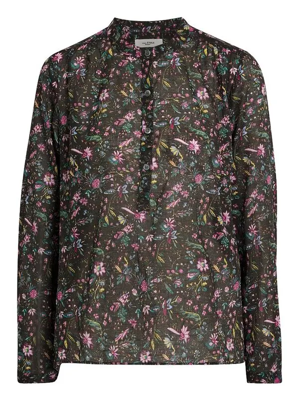 MARANT ETOILE Maria Floral-print Cotton-voile Top - Black
