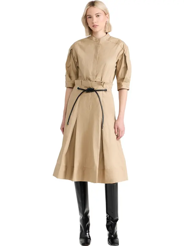 3.1 Phillip Lim Band Collar Origami Shirt Dress - Khaki