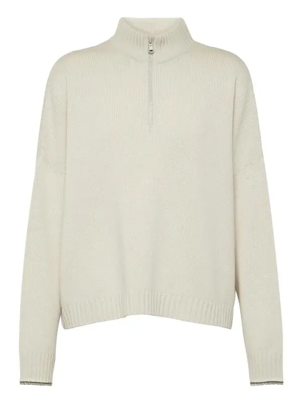 Brunello Cucinelli Wool, Cashmere And Silk Half-zip Sweater - White
