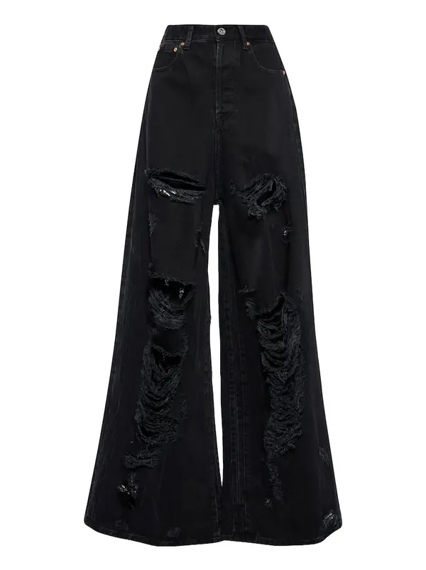 Vetements Distressed Wide-leg Jeans - Black