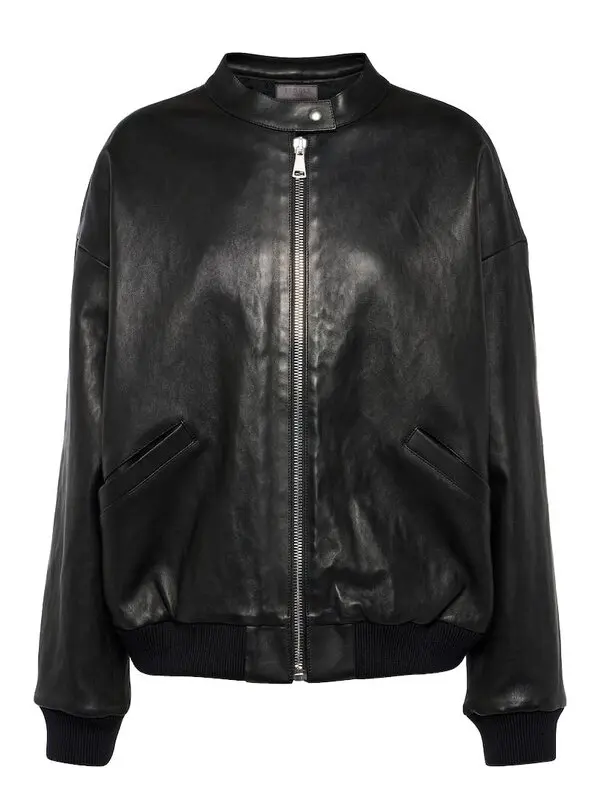 Stouls Pharrell Leather Bomber Jacket - Black