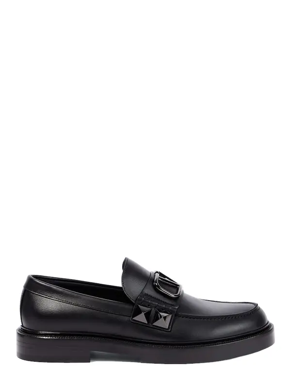 Valentino Garavani Vlogo Stud Sign Leather Loafers - Black