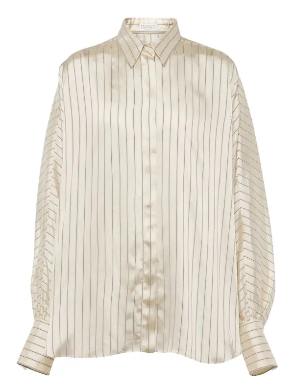 Brunello Cucinelli Striped Satin Blouse - Beige
