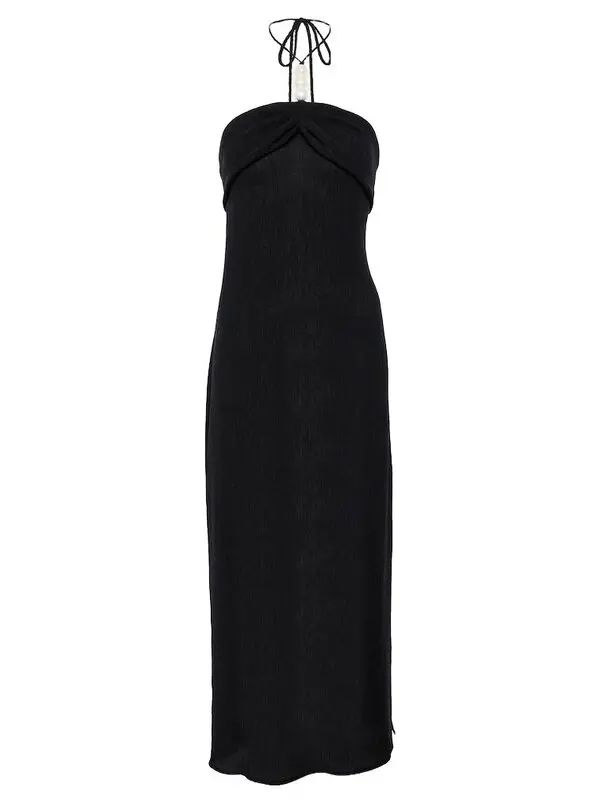 Magda Butrym Pearl-detail Halterneck Midi Dress - Black