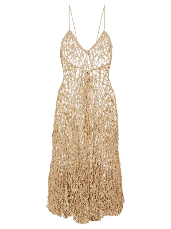 Anna Kosturova Halterneck Crochet Midi Dress - Gold