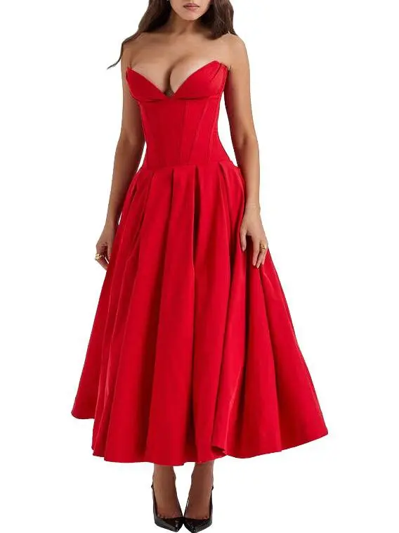 House Of Cb Lady Strapless Midi Dress - Salsa