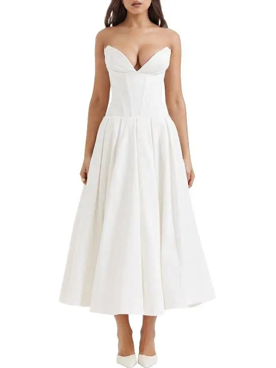 House Of Cb Lady Strapless Midi Dress - White