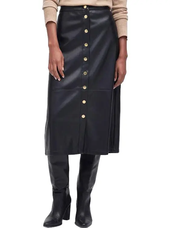 Barbour Alberta Faux Leather Midi Skirt - Black