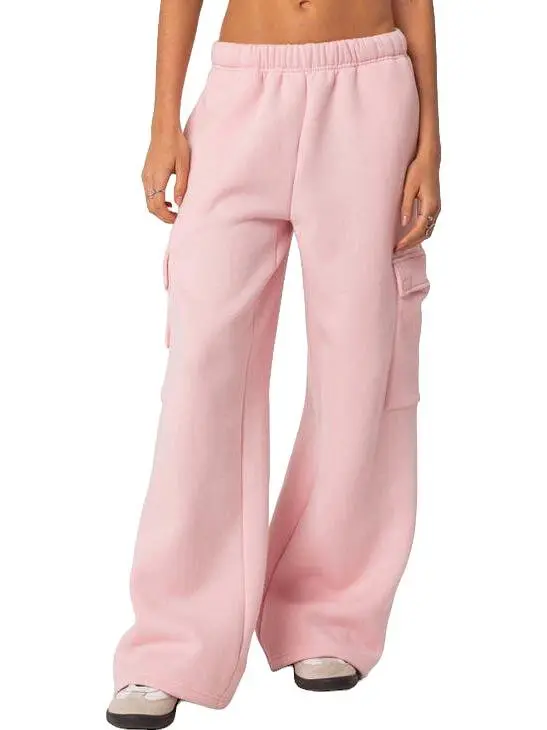 EDIKTED Wide Leg Cargo Sweatpants - Pink