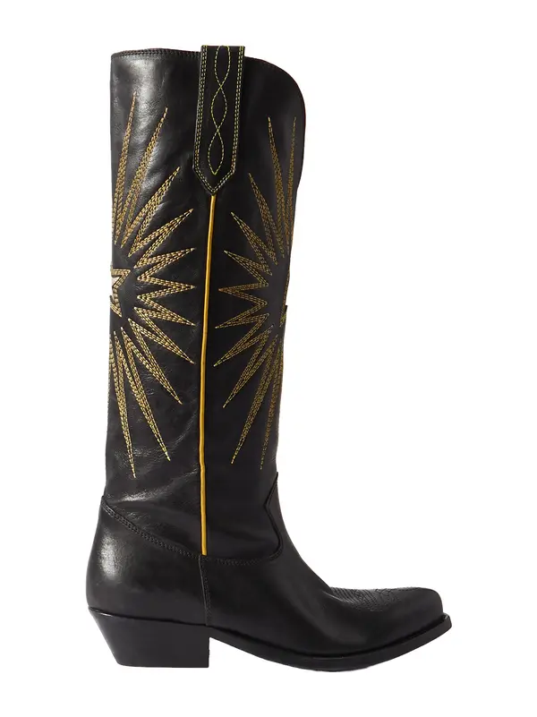 Golden Goose Wish Star Embroidered Leather Cowboy Boots - Black