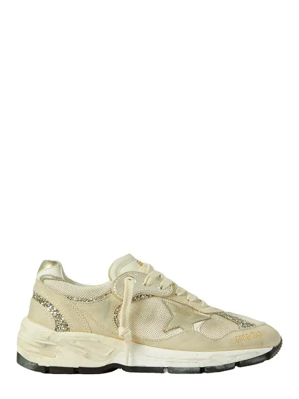 GOLDEN GOOSE Dad-star Distressed Glittered Sneakers - Neutrals
