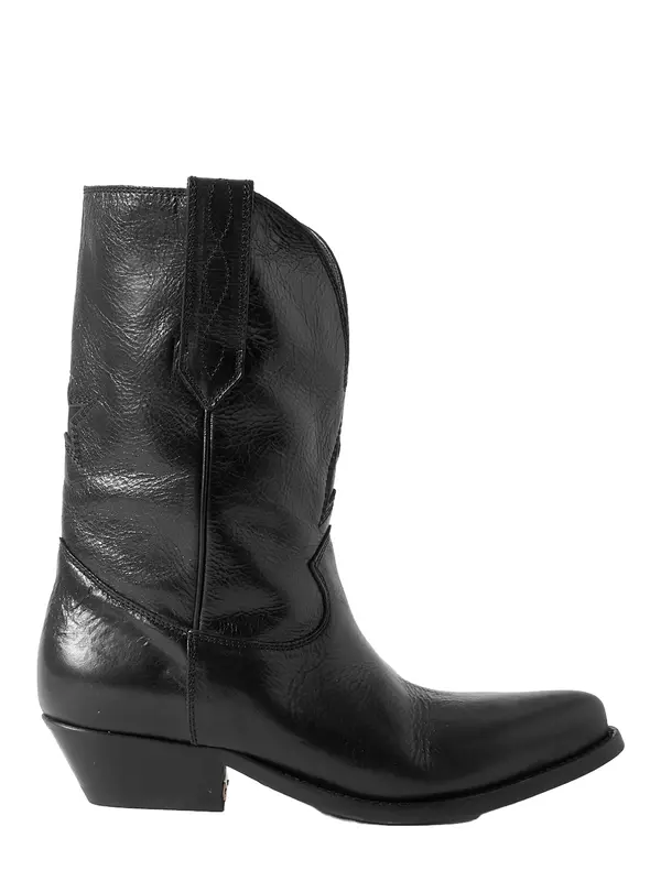 GOLDEN GOOSE Low Wish Star Textured-leather Cowboy Boots - Black