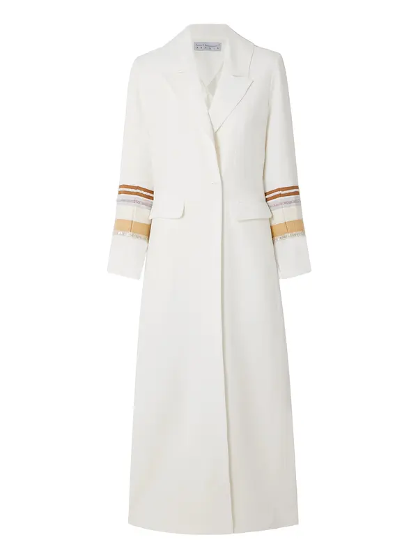 ABADIA Nuun Bead-embellished Piqué Coat - Off-white