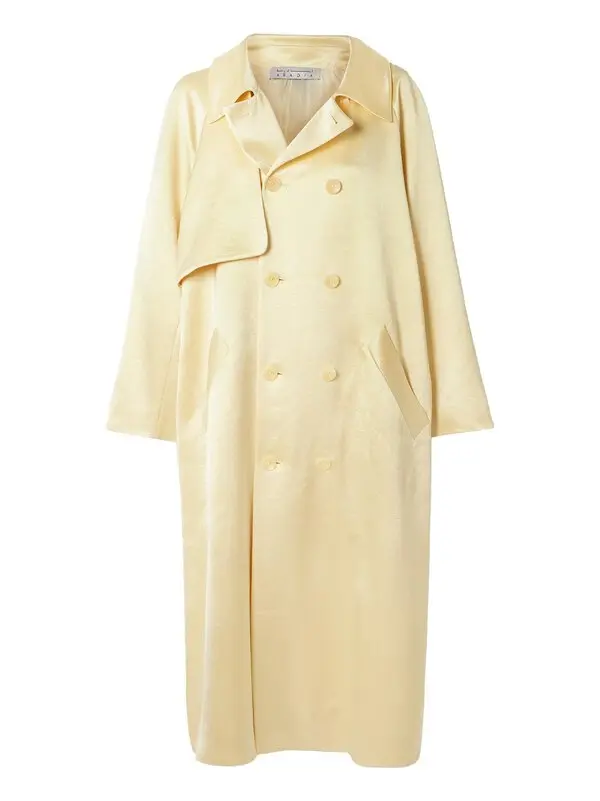 ABADIA Double-breasted Satin-twill Trench Coat - Yellow