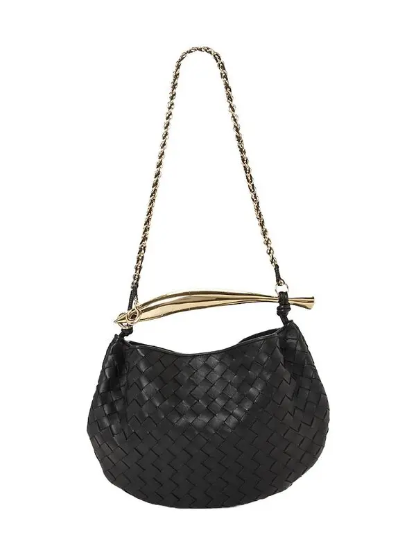 Bottega Veneta Small Sardine Intrecciato Leather Bag - Black/brass