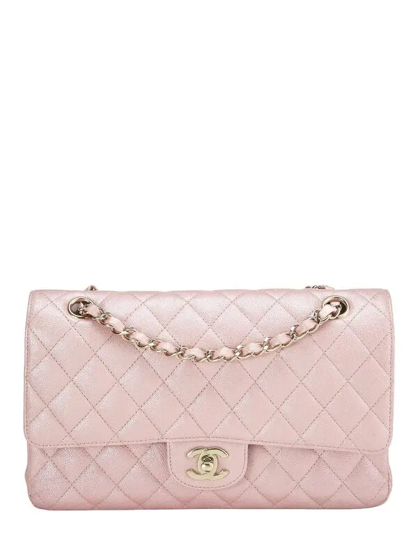 Chanel Iridescent Quilted Caviar Classic Double Flap Medium - Pink