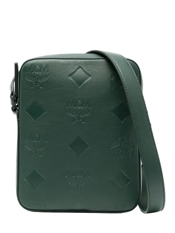 Mcm Mini Klassic Monogram Leather Crossbody Bag - Green