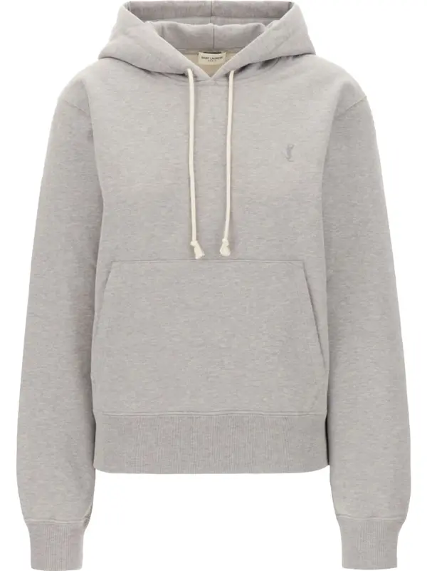 Saint Laurent Cassandre Logo Cotton Hoodie - Grey