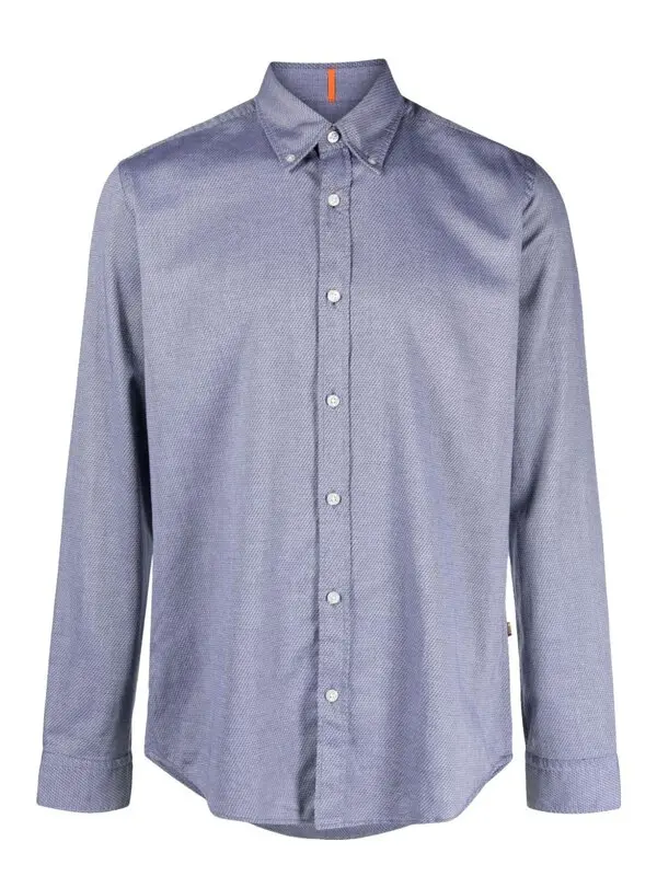 BOSS Pattern-jacquard Cotton Shirt - Blue