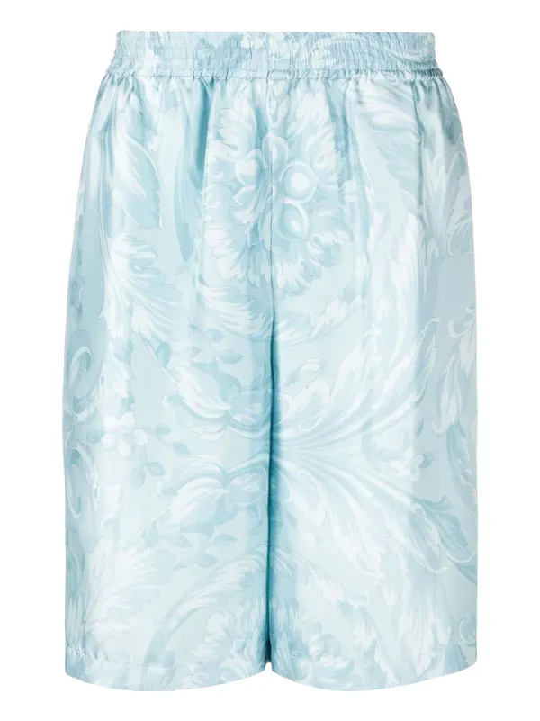 Versace Barocco-print Silk Shorts - Blue